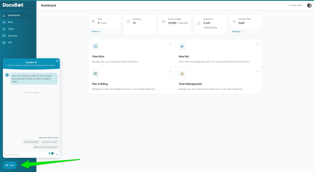 Dashboard Overview - DocsBot AI