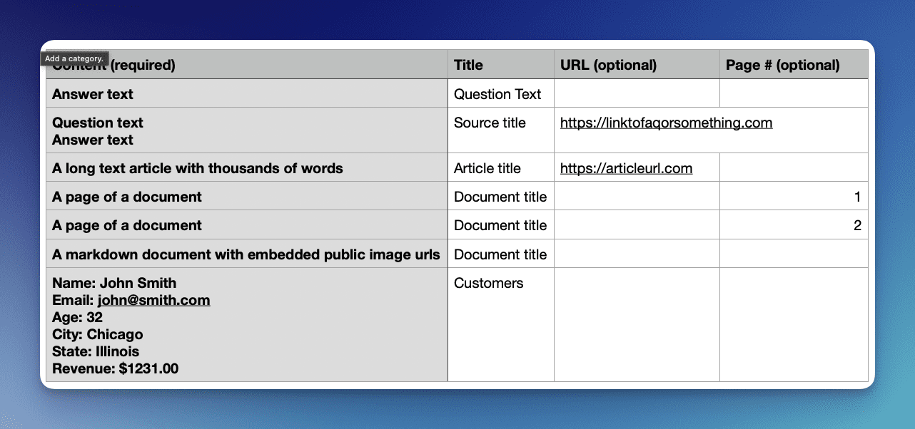 Training a Chatbot from Raw Data (CSV) - DocsBot AI