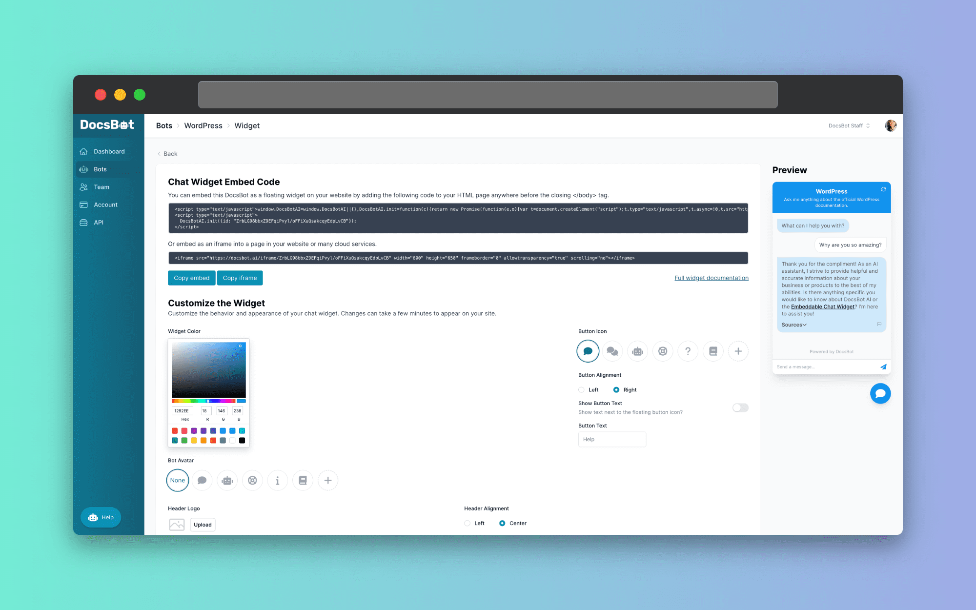 How to Change the Appearance of your AI Chatbot Widget - DocsBot AI